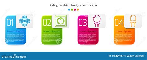 Set Line Processor With Microcircuits Cpu Electric Light Switch Light Emitting Diode And Light