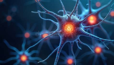 Close Up View Of Neuron Network Activity Brain Stimulation In Detail