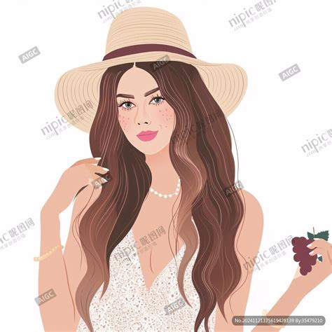 ai创作图手绘葡萄女孩 卡通少女葡萄少女 人物头像美女插画 美女吃葡萄 美女人物插画 手绘美女插画图案 戴草帽美女 手绘美女设计 潮流插画美女