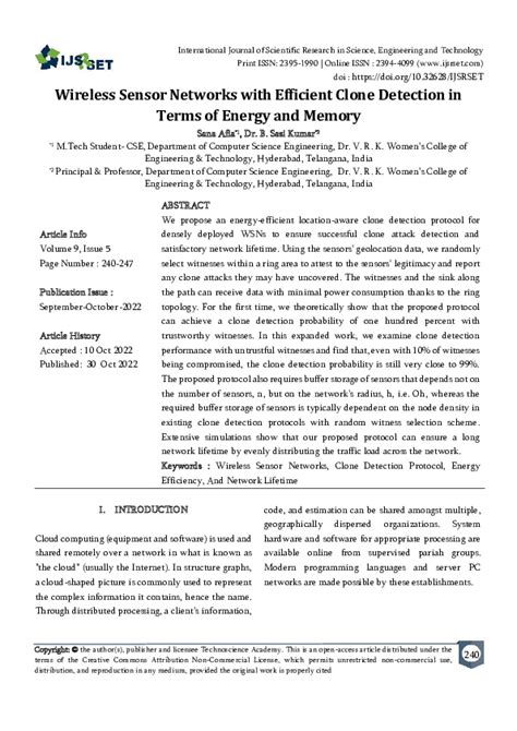 Pdf Wireless Sensor Networks With Efficient Clone Detection In Terms Of Energy And Memory
