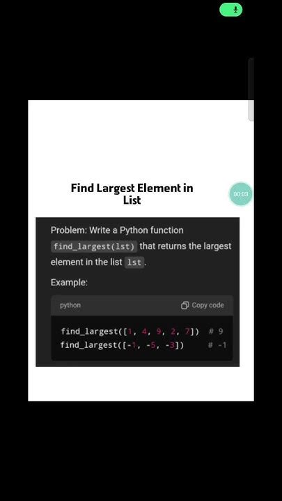 Find Largest Element In List In Python Coding Interview Question