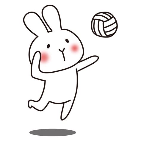 バレーをする白いうさぎ2の無料 フリー イラスト かわいい手描きの無料素材「てがきっず」保育園・小学校・介護施設にぴったりのフリー素材イラスト