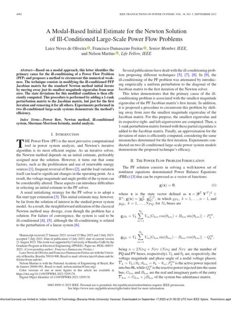 A Modal Based Initial Estimate For The Newton Solution Of Ill