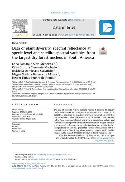 Pdf Data Of Plant Diversity Spectral Reflectance At Specie Level And
