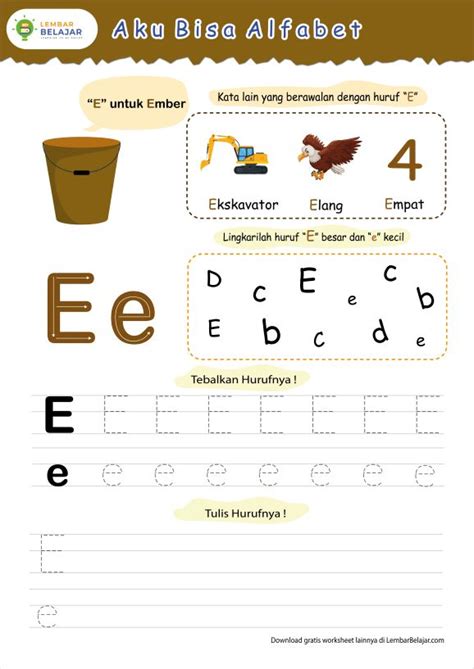 Menulis Huruf Alfabet E Di 2025 Lembar Kerja Belajar Buku Prasekolah
