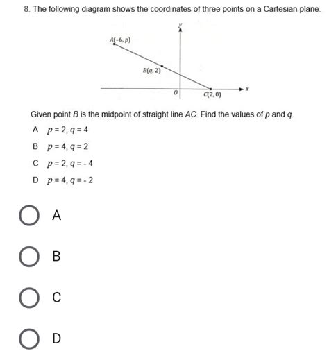 Solved 8 The Following Diagram Shows The Coordinates Of Three Points On A Cartesian Plane
