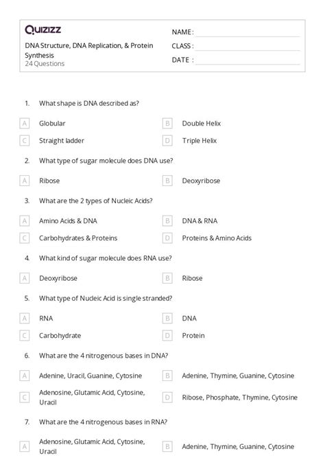 50 Dna Structure And Replication Worksheets For 11th Grade On Quizizz