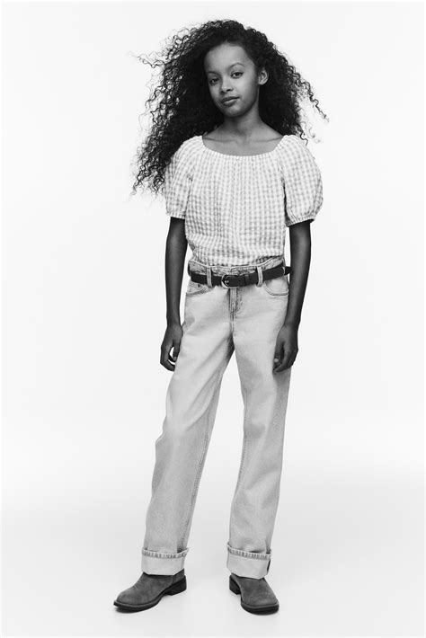 Блуза от памучен крепон Сиво синКарета ДЕЦА Handm Bg