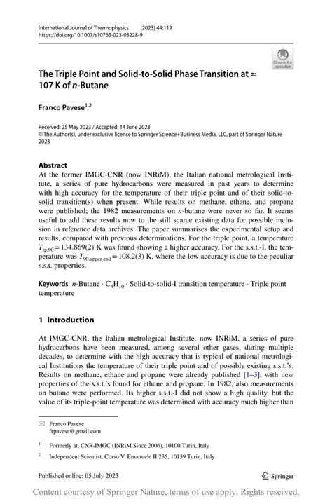 The Triple Point And Solid To Solid Phase Transition At ≈ 107 K Of N Butane