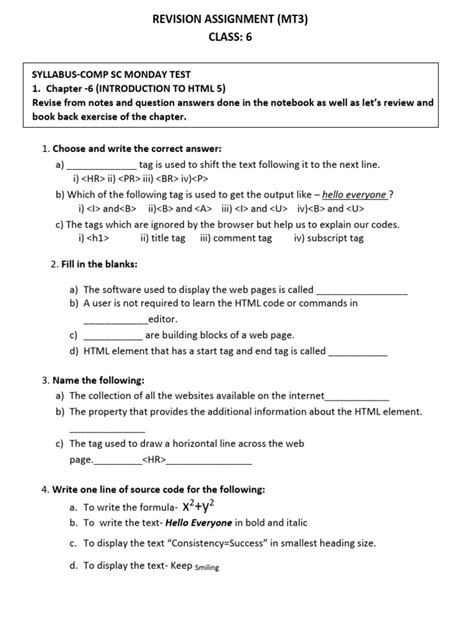 Revision Assignment Grade 6 Html 24 25 Pdf Html World