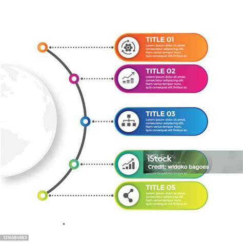 비즈니스 데이터 시각화 프로세스 차트입니다 그래프의 추상 요소 5 단계 옵션 부품 또는 프로세스가있는 다이어그램 프레젠테이션을 위한 벡터 비즈니스 템플릿입니다 흰색 배경에