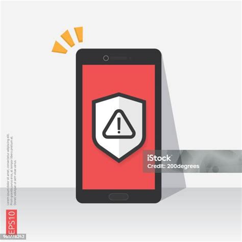 휴대 전화 화면에 느낌표 기호로 경고 표지판을 경고 하는 주의 선 인터넷 Vpn 보안 보호 개념 벡터 일러스트 레이 션에 대 한