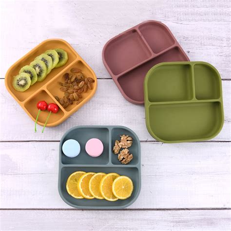 Bpa 프리 유아용 실리콘 플레이트 식품 등급 실리콘 미끄럼 방지 아기 접시 유아용 식기류 Aliexpress