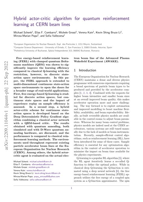 Pdf Hybrid Actor Critic Algorithm For Quantum Reinforcement Learning