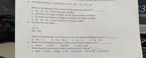 Solved 4 Given The Following C Code Fragment Int