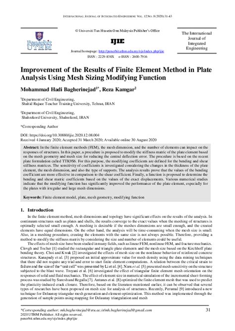 pdf improvement of the results of finite element method in plate