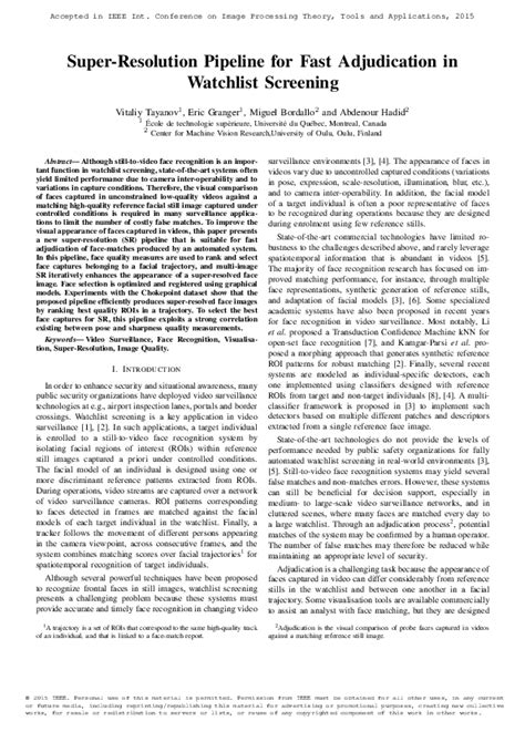 Pdf Super Resolution Pipeline For Fast Adjudication In Watchlist Screening