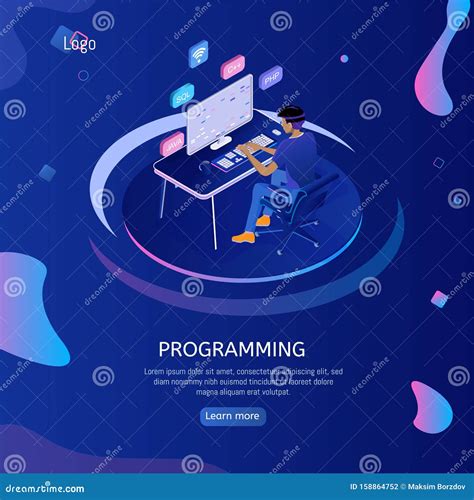 Programmer Isometric Character Programming Concept Web Engineer At Work Stock Vector