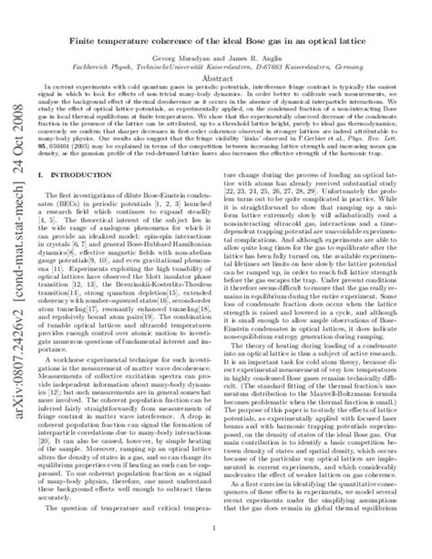 Pdf Finite Temperature Coherence Of The Ideal Bose Gas In An Optical