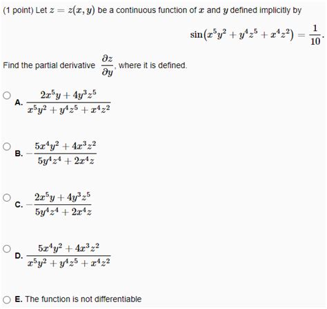 solved 1 point let z z x y be a continuous function of x