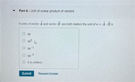 Solved Part A Unit Of Scalar Product Of Vectors If Units Chegg