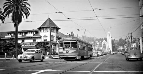 A Pacific Electric Red Car Heading South On Highland Ave Passes The