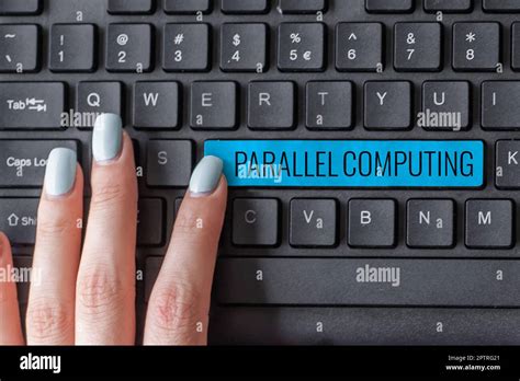 hand writing sign parallel computing word written on simultaneous