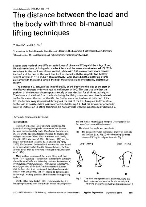 PDF The Distance Between The Load And The Body With Three Bi Manual Lifting Techniques