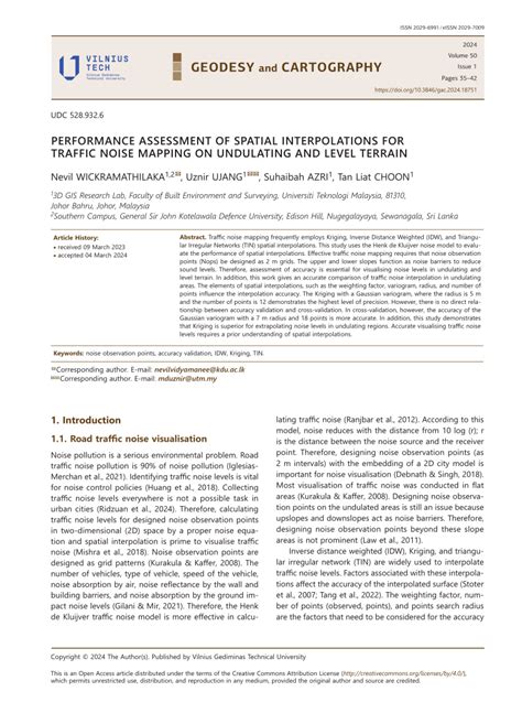 Pdf Performance Assessment Of Spatial Interpolations For Traffic Noise Mapping On Undulating