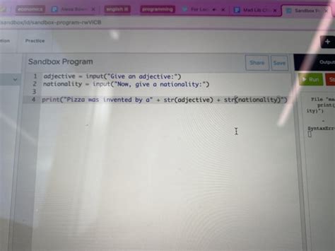 help says syntax error eol while scanning string literal r codehs