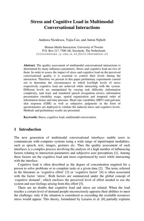 Pdf Stress And Cognitive Load In Multimodal Conversational Interactions