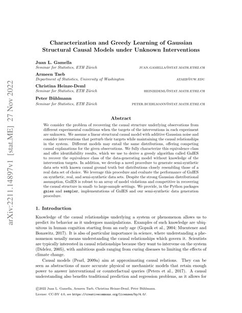 Pdf Characterization And Greedy Learning Of Gaussian Structural Causal Models Under Unknown
