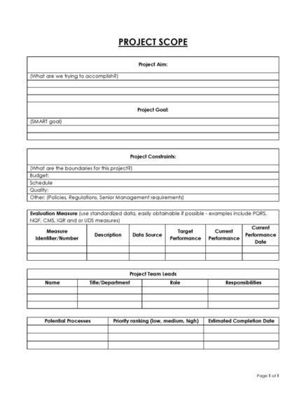 Project Scope Statement Templates Free Downloads