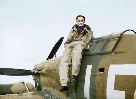 Squadron Leader Douglas Bader Co Of No 242 Squadron Seated On His Hawker Hurricane At Duxford