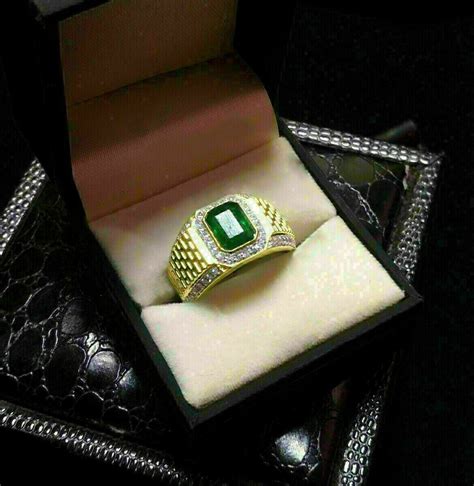 2ct Lab Created Emerald Diamond Mens Wedding Pinky Band Ring 14k