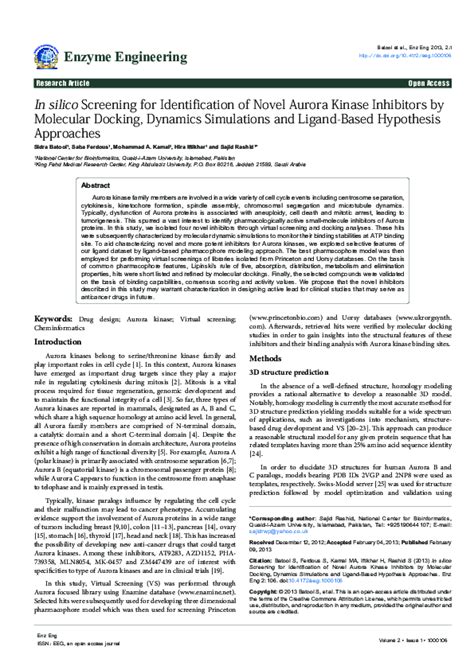 Pdf In Silico Screening For Identification Of Novel Hiv 1 Integrase