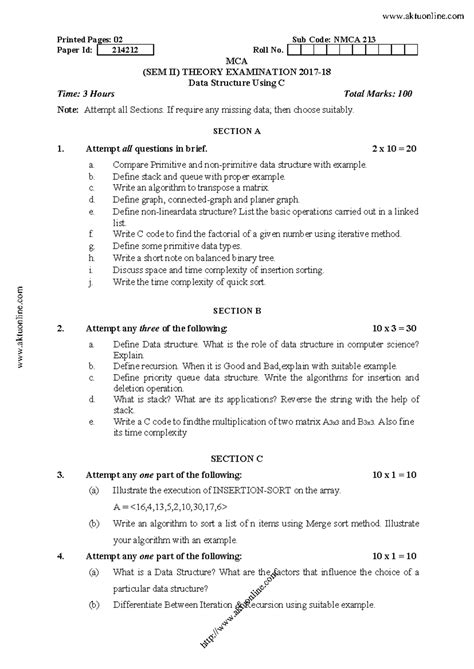 Mca 2 Sem Data Structure Using C Nmca213 2018 Printed Pages 02 Sub