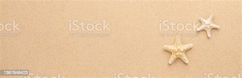여름 바다 또는 해변 개념 모래 위에 불가사리 맨 위 보기입니다 공간을 복사합니다 기치 모래에 대한 스톡 사진 및 기타 이미지 Istock