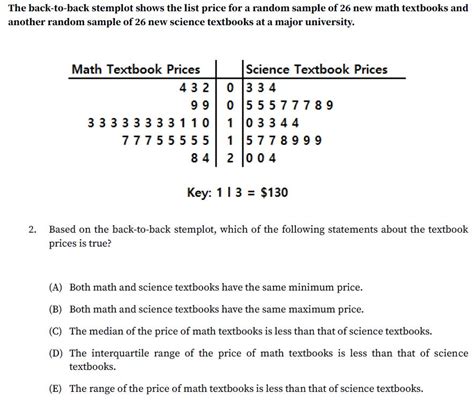 solved based on the back to back stemplot which of the