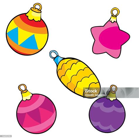 크리스마스 트리 만화 일러스트 흰색 배경에 고립 된 개체 벡터 일러스트레이션을 장식하기위한 크리스마스 공과 장난감 세트 계절에 대한 스톡 벡터 아트 및 기타 이미지 Istock