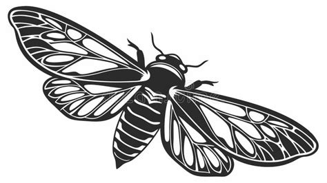 Cicada Insect Silhouette Detailed Winged Bug Nature Vector Graphic Art
