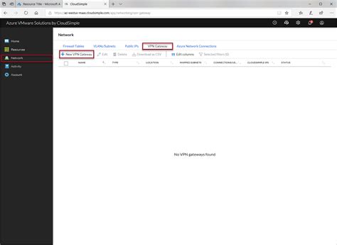 azure vmware solution by cloudsimple configurer une passerelle vpn