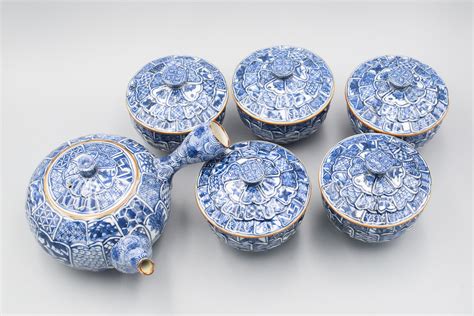 Kiyomizu Kyo Yaki Ware Tea Set Porcelain Teapot And Bowls Etsy