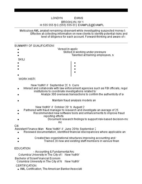 Aml Analyst Resume Example Myperfectresume