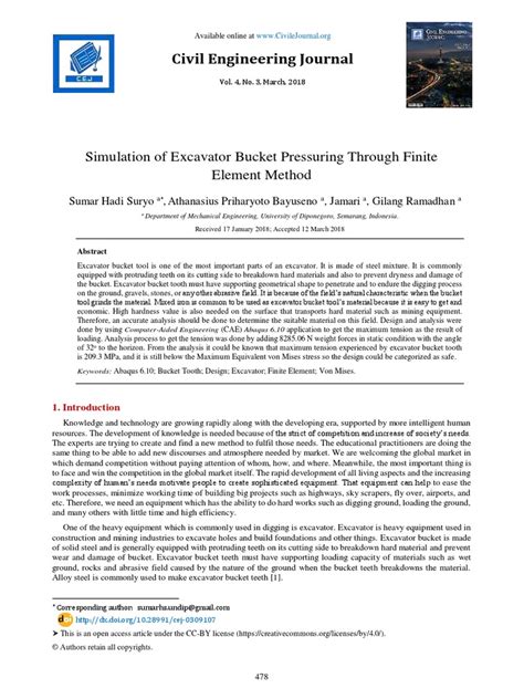 Simulation Of Excavator Bucket Pressuring Through Pdf Finite