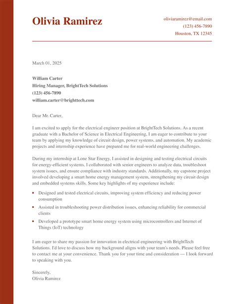 Electrical Engineering Cover Letter Examples