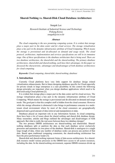 Shared Nothing Vs Shared Disk Cloud Database Architecture Docslib