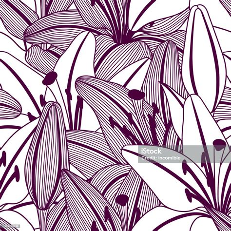 양식에 일치시키는 백합 꽃과 매끄러운 패턴 아름다운 싹의 장식 이미지 백합에 대한 스톡 벡터 아트 및 기타 이미지 백합 줄무늬 0명 Istock