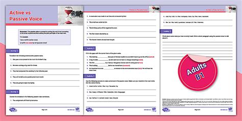 Esl Active Vs Passive Voice Activity Sheet Adults B1