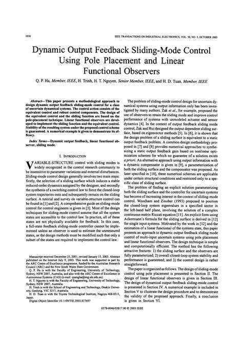 Pdf Dynamic Output Feedback Sliding Mode Control Using Pole Placement